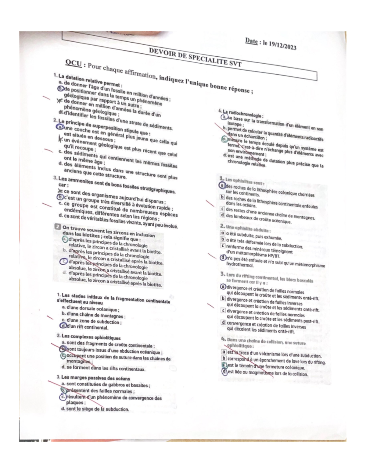 Qcm svt géologie et santé - Date : le DEVOIR DE SPECIALITE SVT 1. La ...