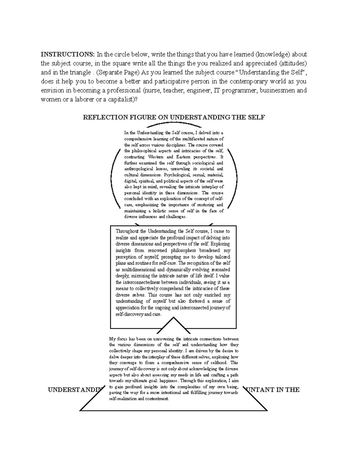 Final reflection figure - INSTRUCTIONS: In the circle below, write the ...