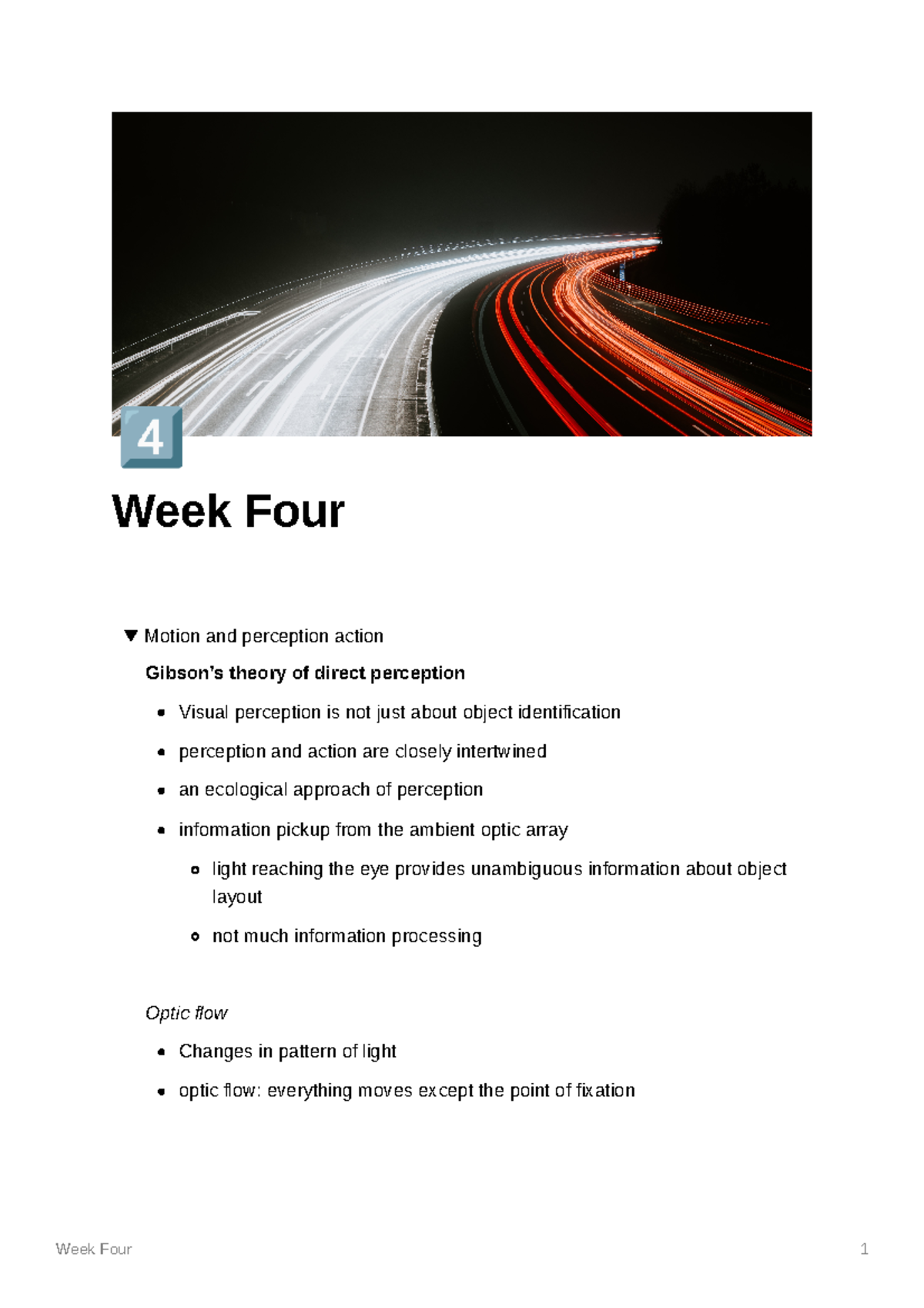 Week Four Cog 3rd Year Cognition Lecture And Reading Notes In Depth ³ Week Four Motion And