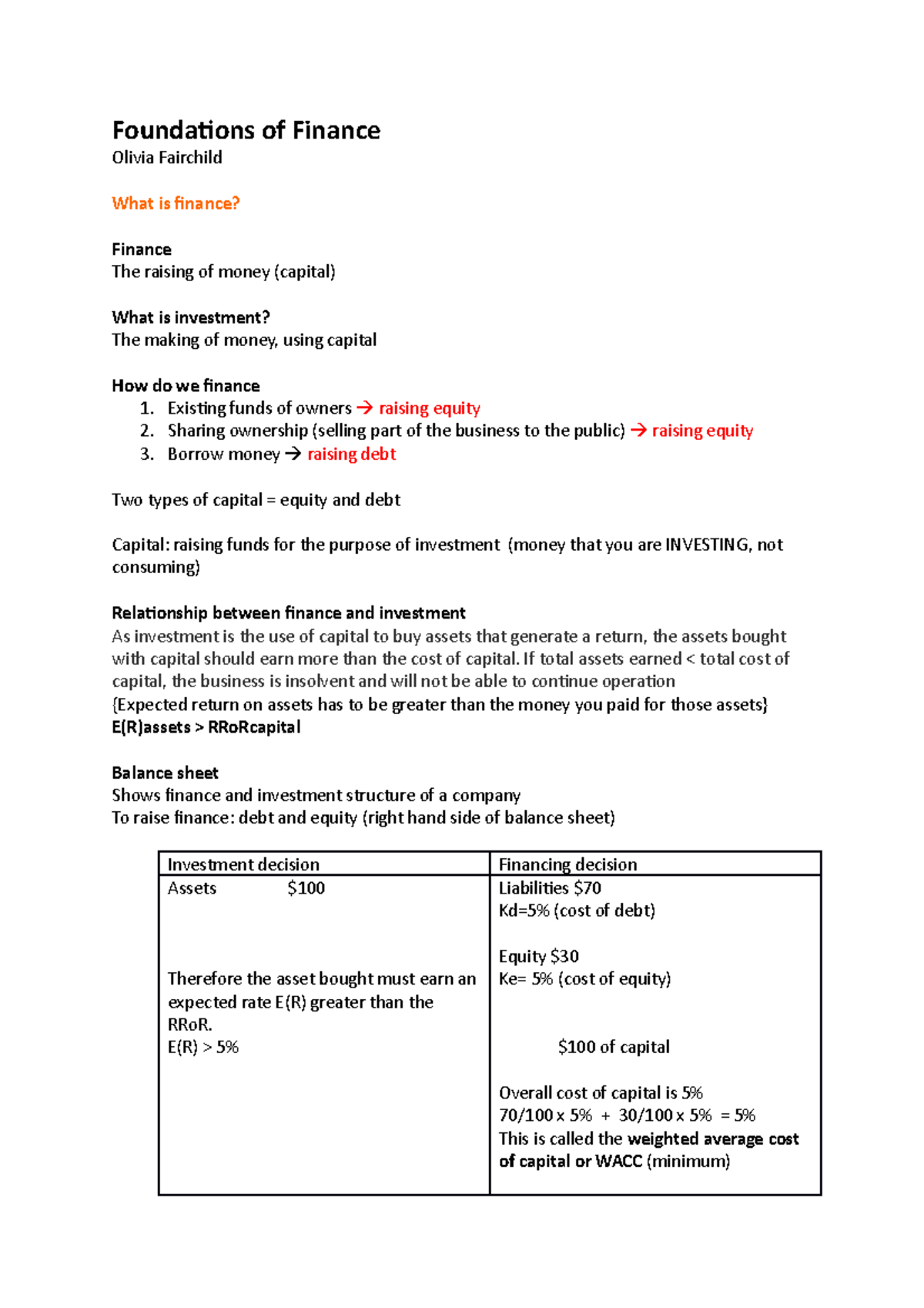 Finance - Lecture notes 1-10 - Foundations of Finance Olivia Fairchild ...