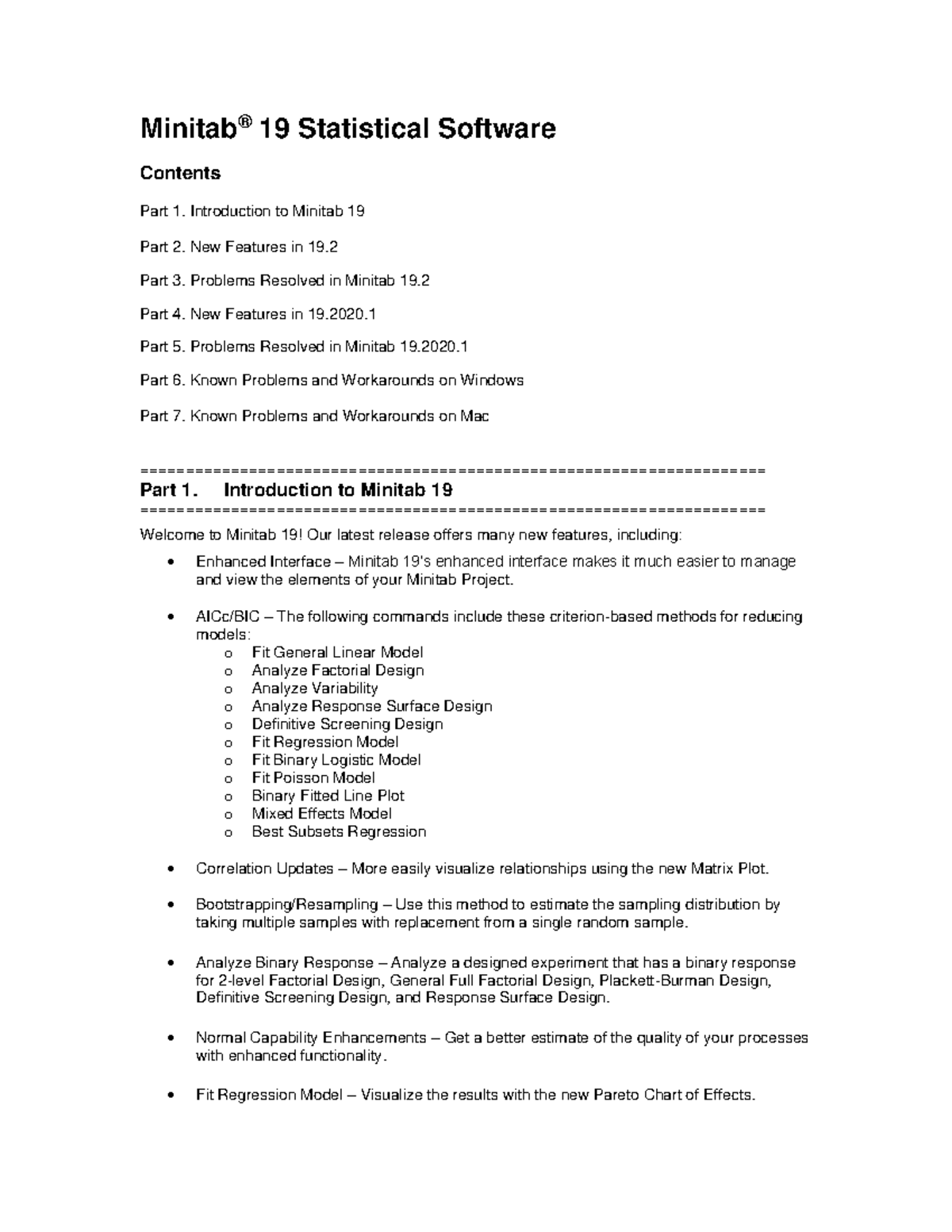 Minitab 19Read Me en - Minitab ® 19 Statistical Software Contents Part 1. Introduction to ...