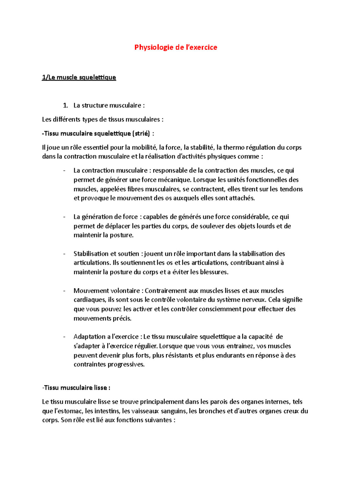 La structure musculaire - Physiologie de l’exercice 1/Le muscle squelettique 1. La structure ...