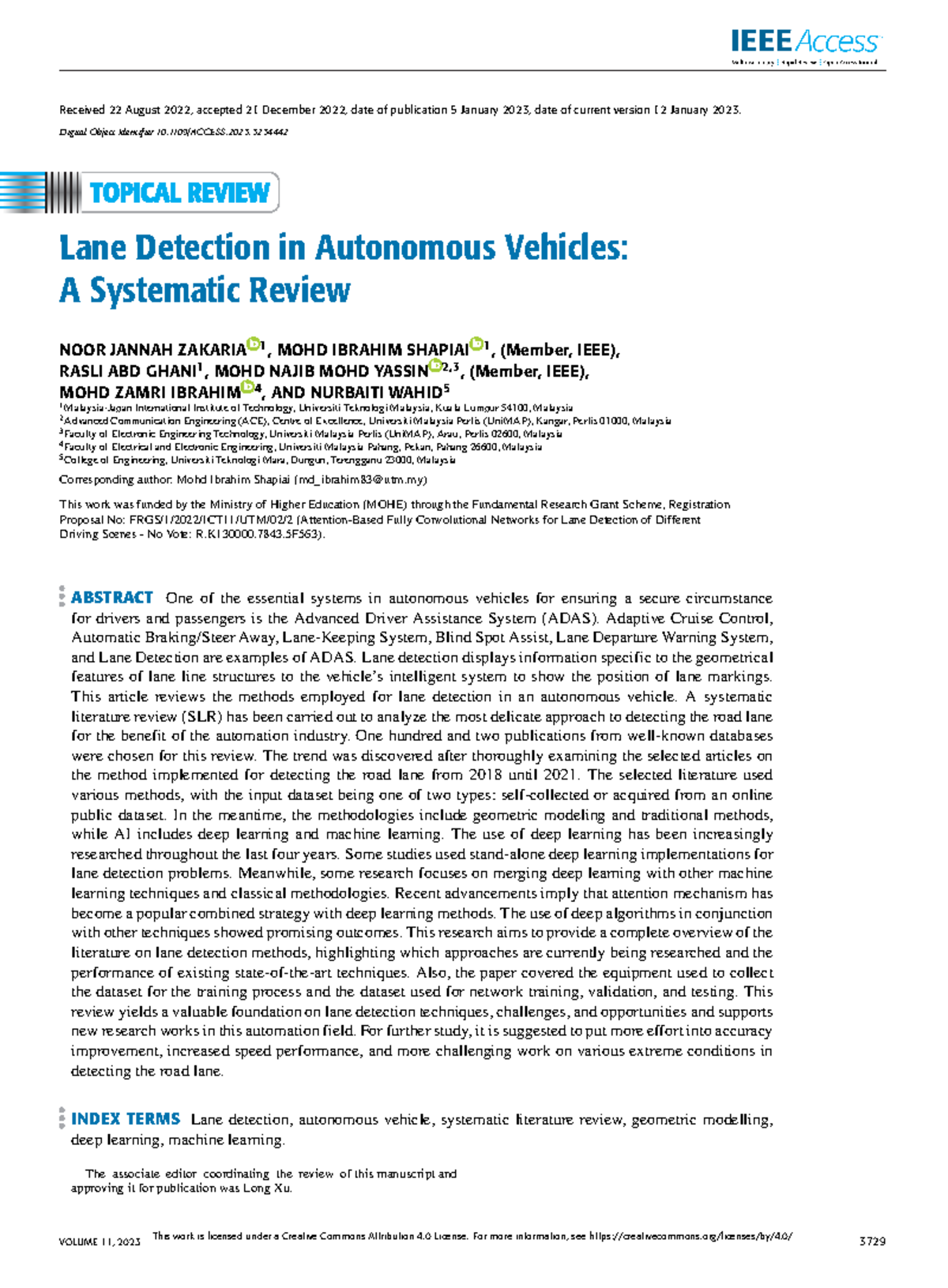 Lane Detection in Autonomous Vehicles A Systematic Review - Received 22 ...
