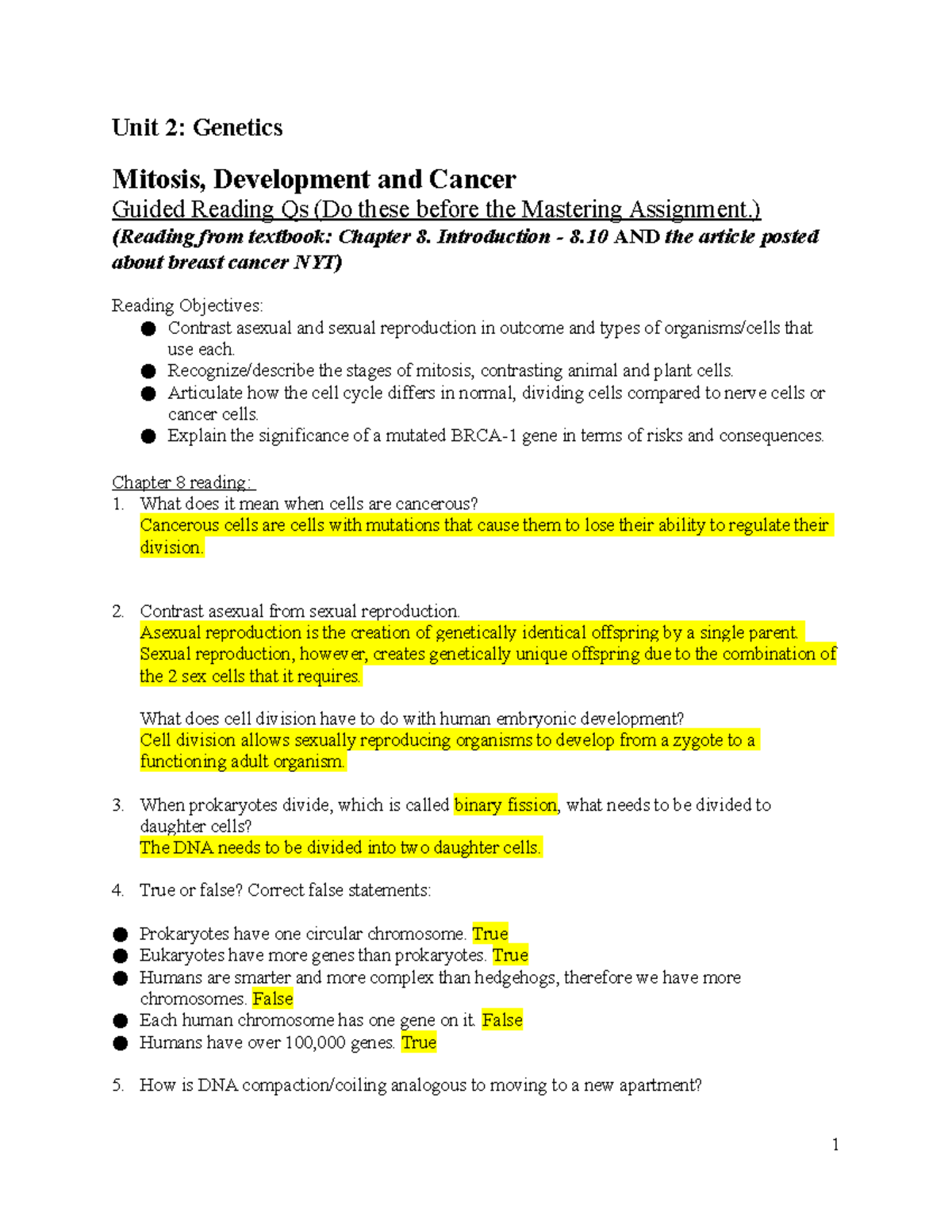 GRQ 9 - Mitosis, Development, and Cancer Guided Reading Questions (from ...