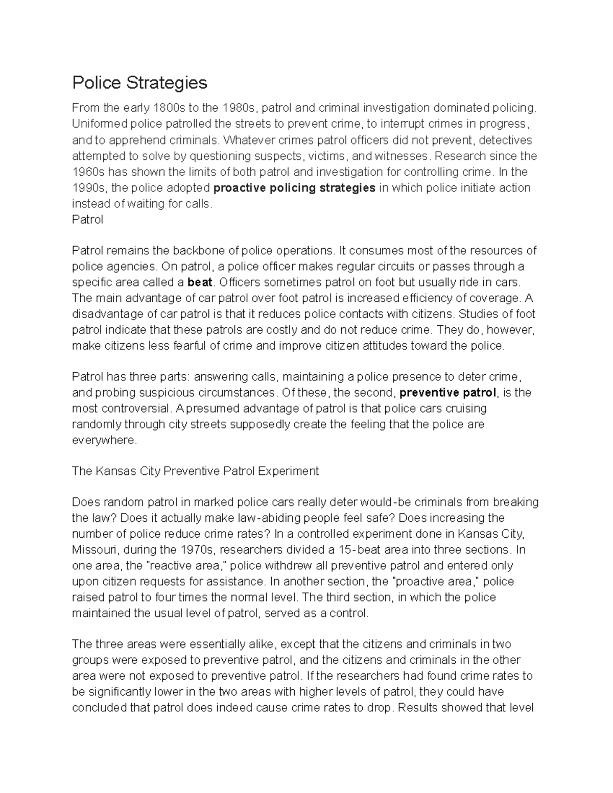 Police Strategies - Police Strategies From the early 1800s to the 1980s ...