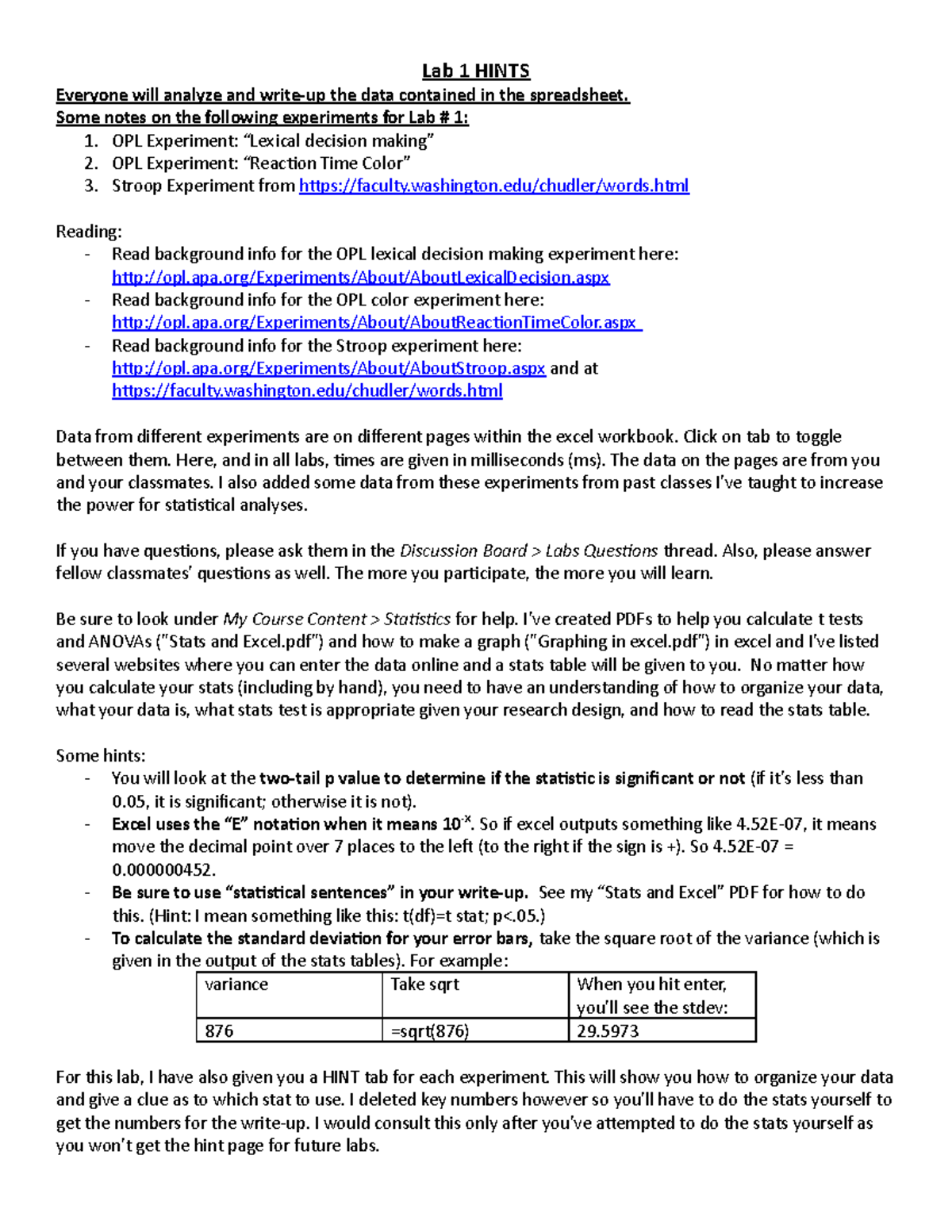 Lab 1 Analysis Hints - Lab 1 HINTS Everyone will analyze and write-up ...