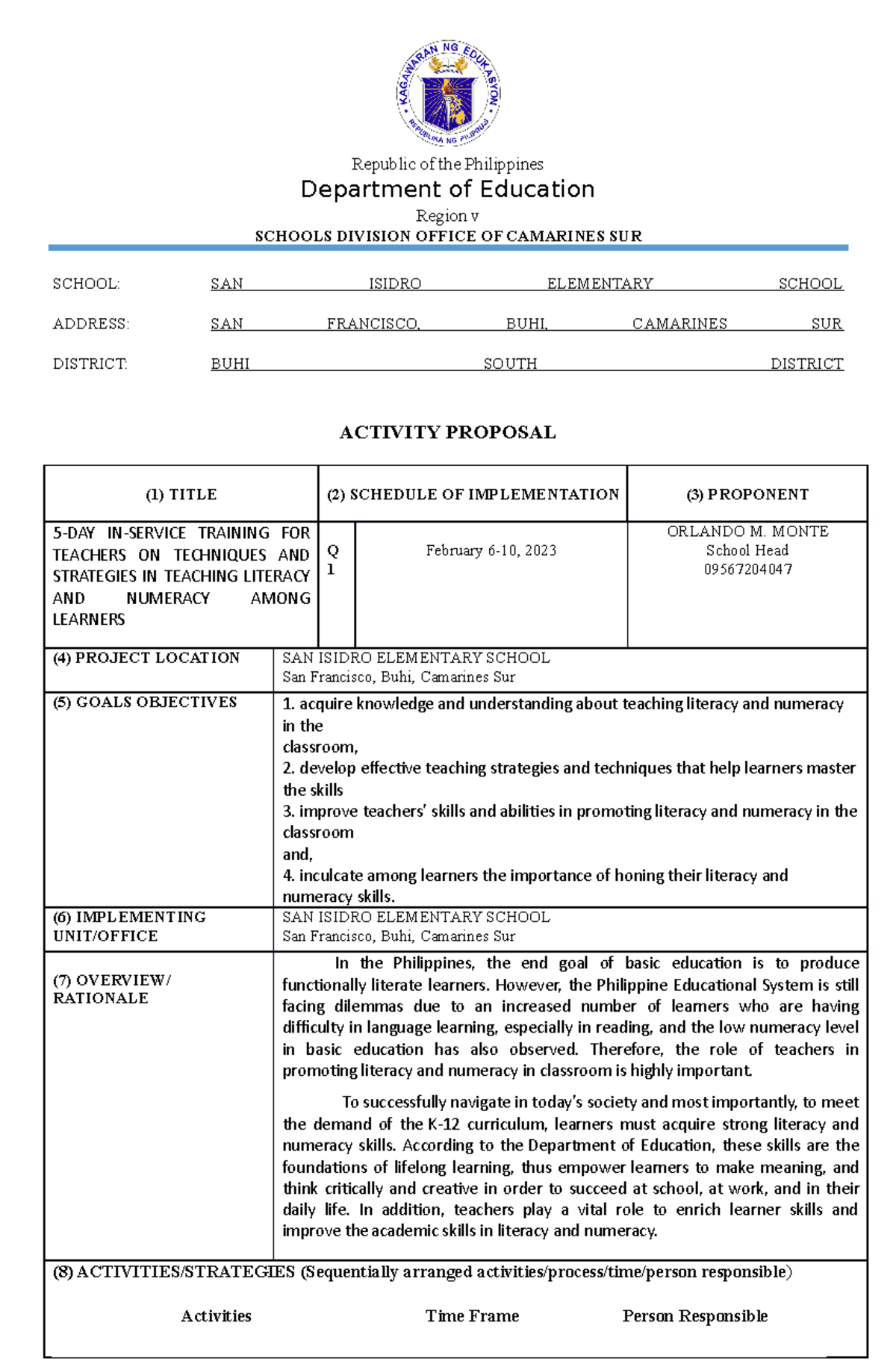 Proposal- Inset-2023 - Republic of the Philippines Department of ...