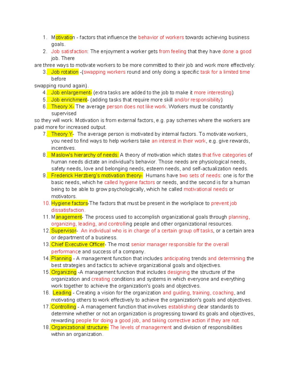 Vocab Review ESP1 - TATM - Motivation - factors that influence the behavior of workers towards ...