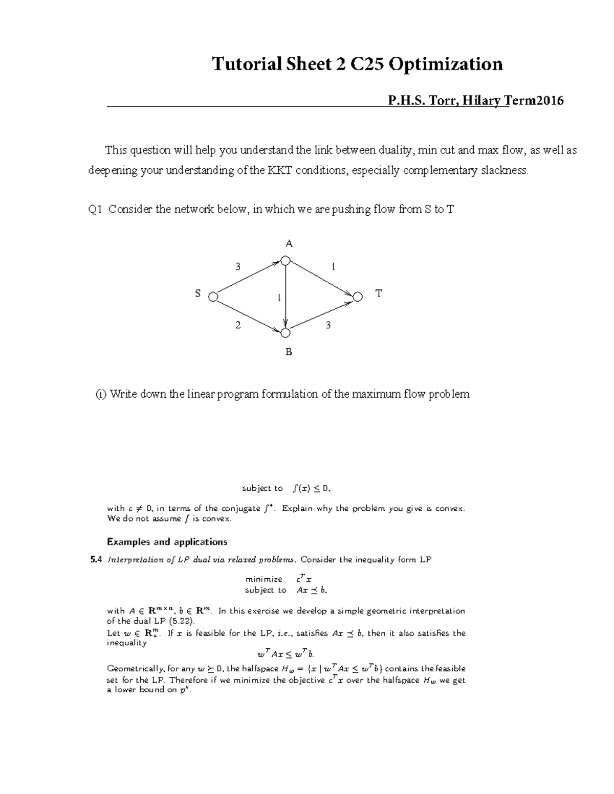 Tutorial Sheet 2 C25 Optimization - Tutorial Sheet 2 C25 Optimization P ...