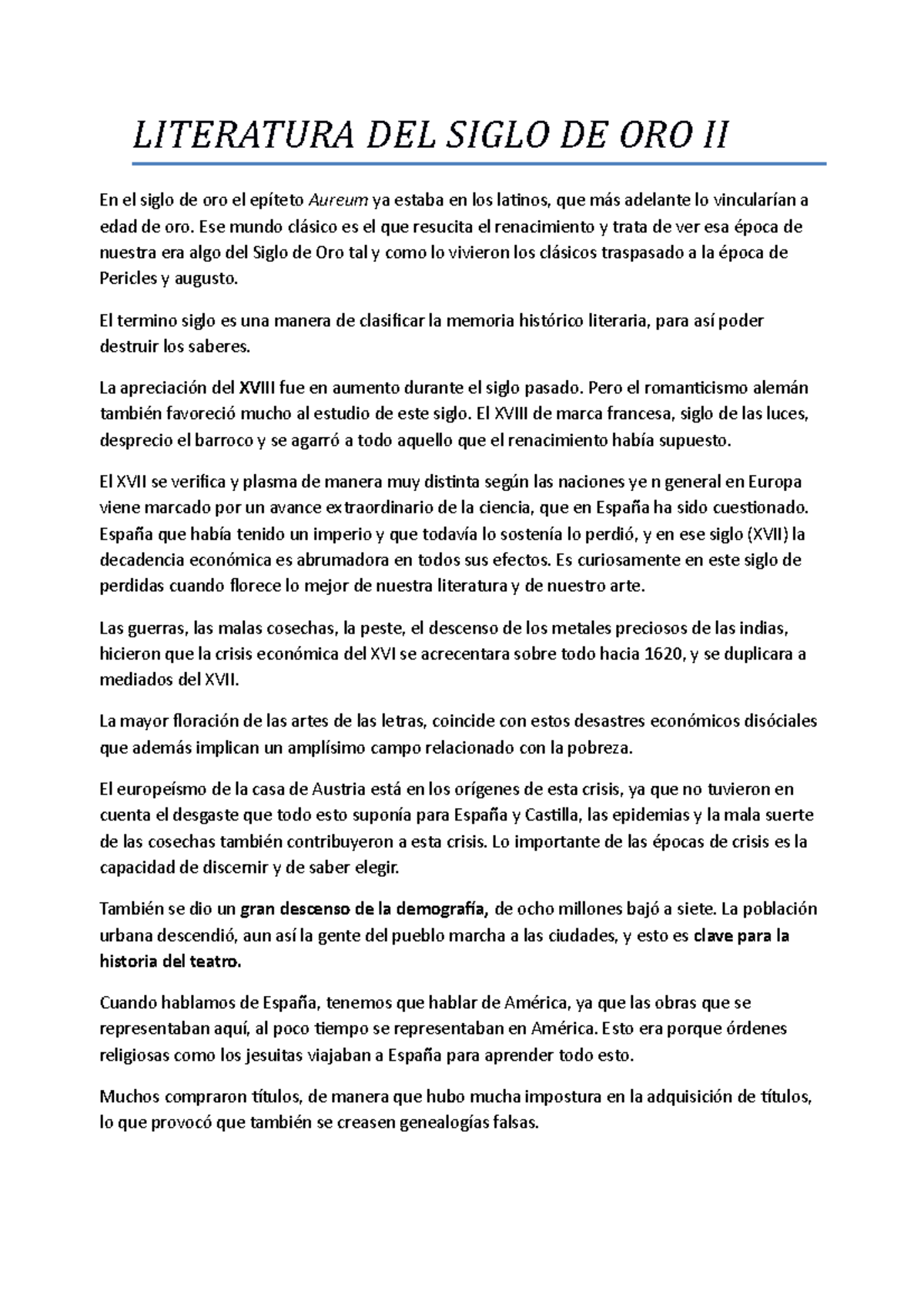 Literatura DEL Siglo DE ORO II - LITERATURA DEL SIGLO DE ORO II En el ...