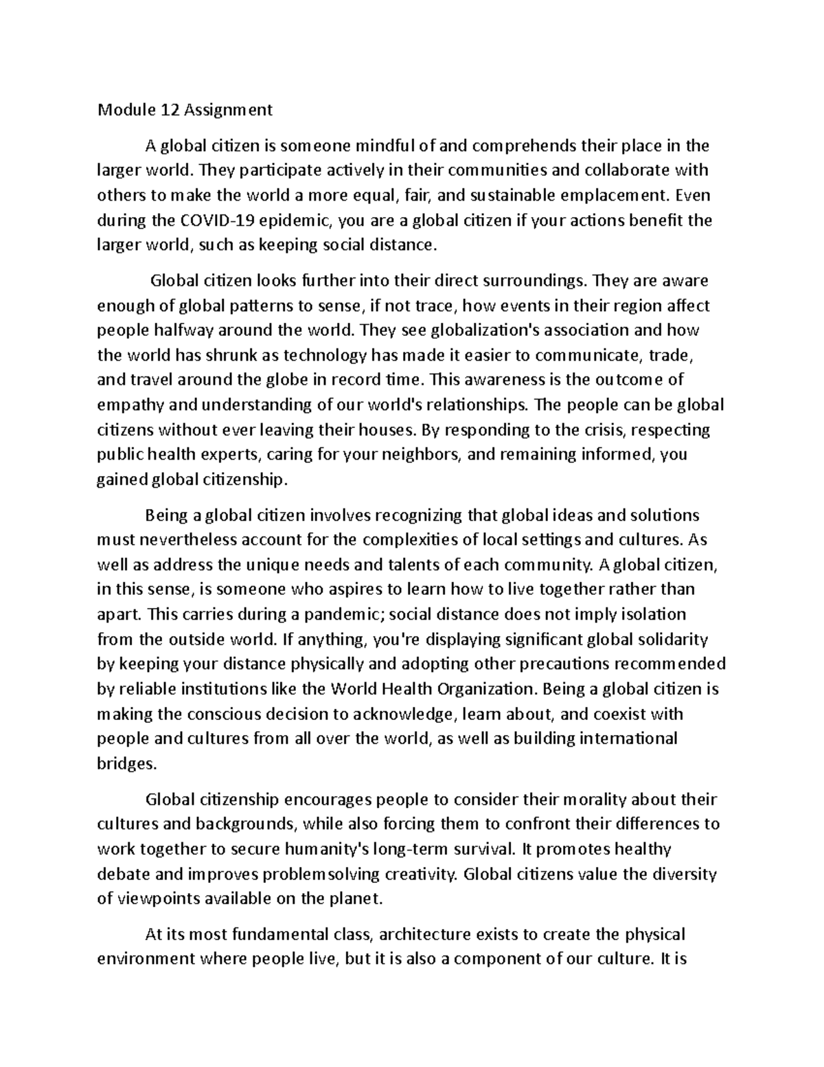 Module 12 Assignment Sorreta - Module 12 Assignment A global citizen is ...