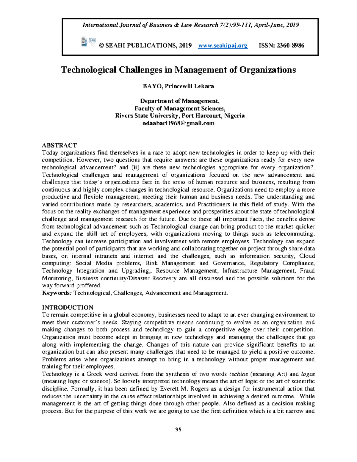 Admtechnological Challenges IN Management OF Organizations ...