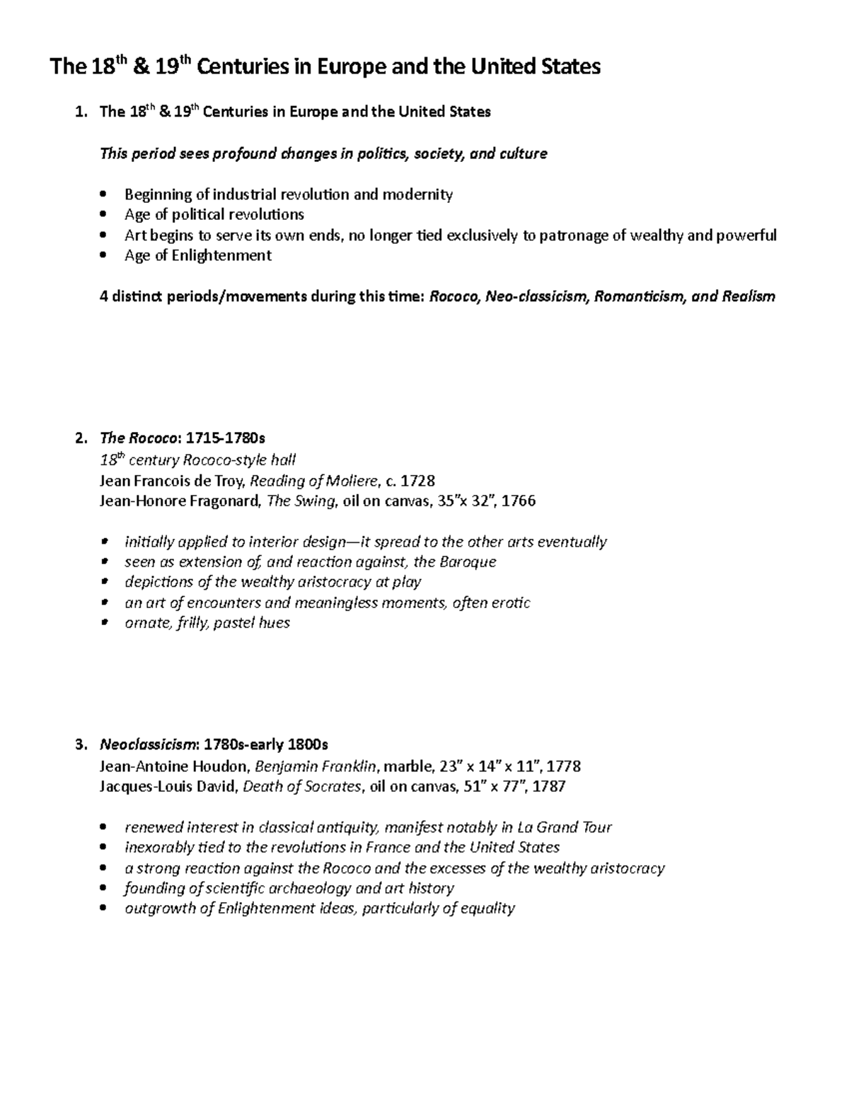 18th and 19th Centuries Intro Lecture Outline(1) - The 18th & 19th ...