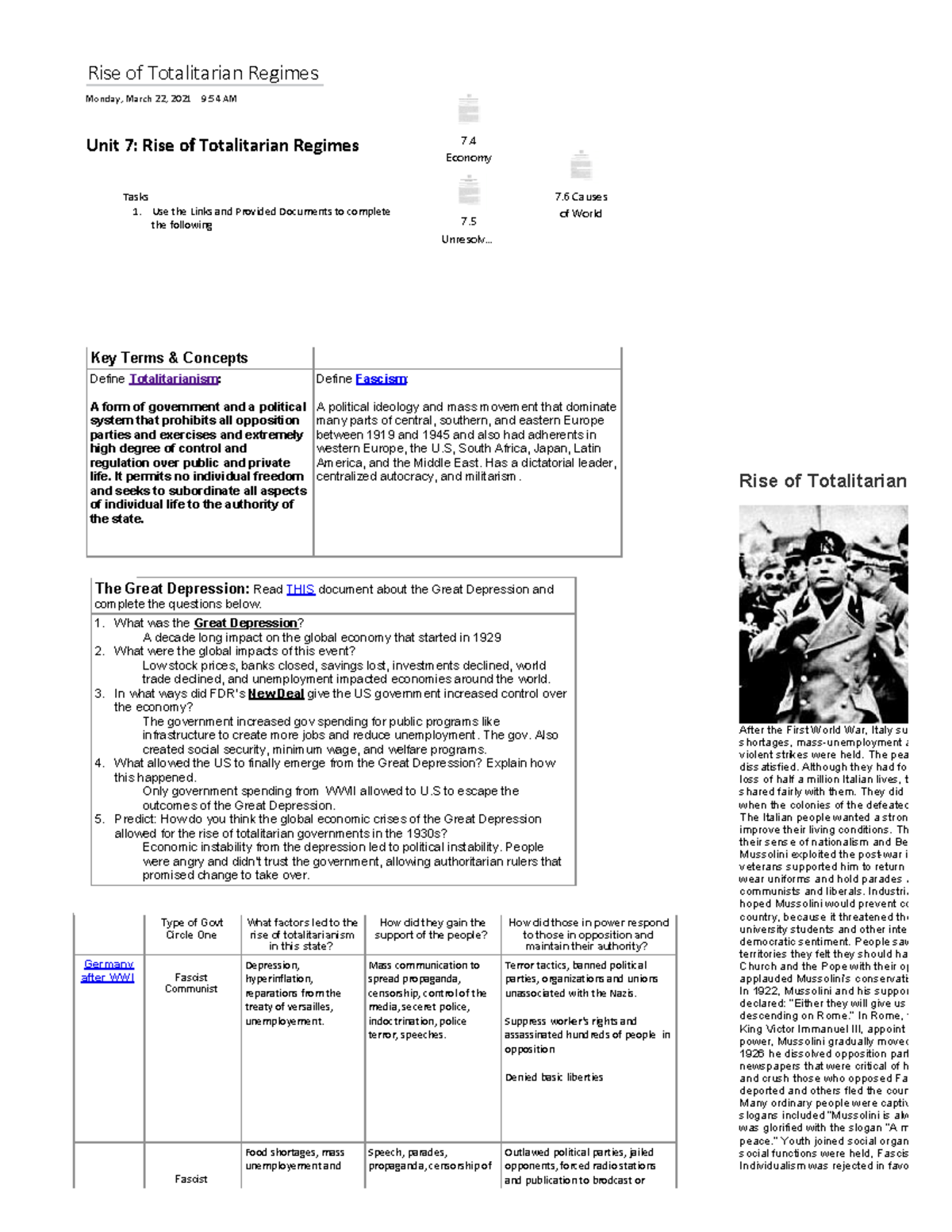 Rise of Totalitarian Regimes - It permits no individual freedom and ...