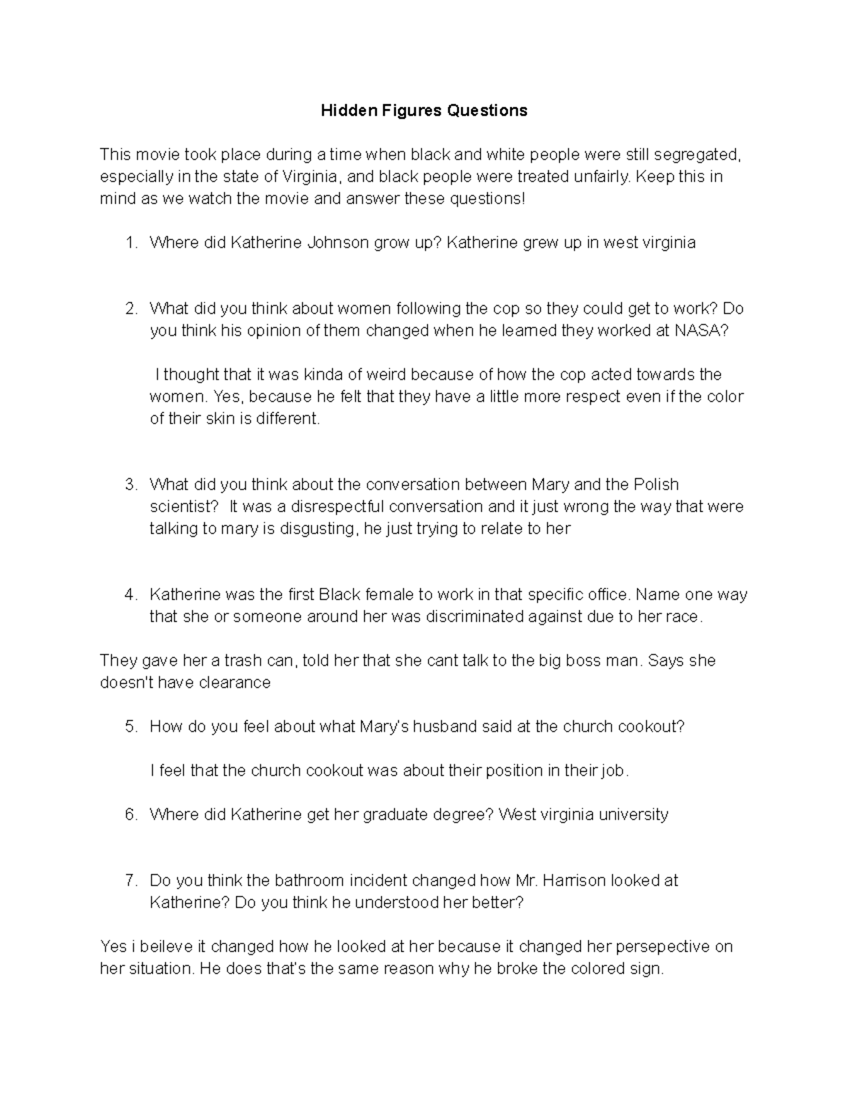 Hidden Figures Questions - 11124751 - Hidden Figures Questions This ...