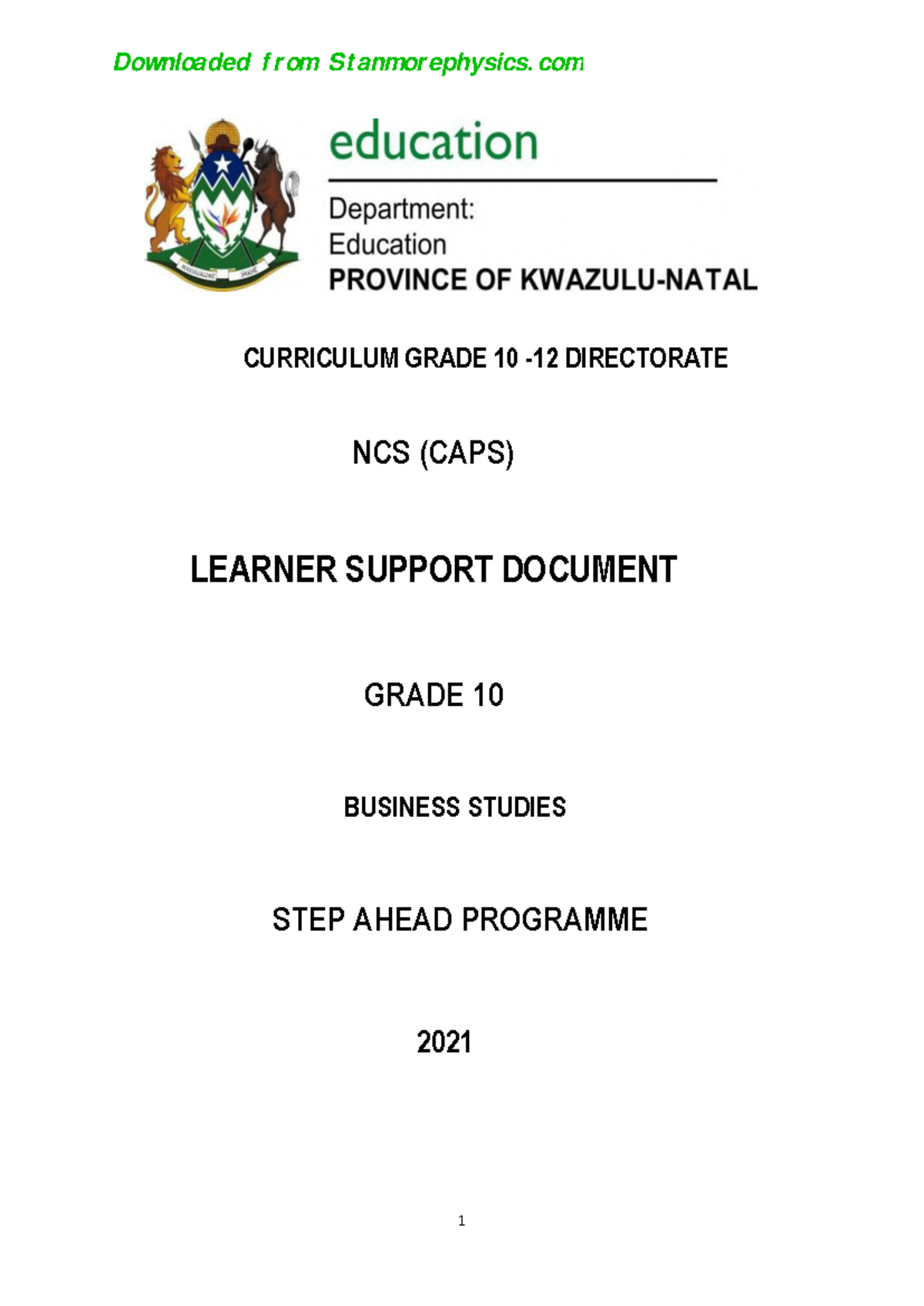 2021 Business Studies Grade 10 STEP Ahead - CURRICULUM GRADE 10 - 12 ...