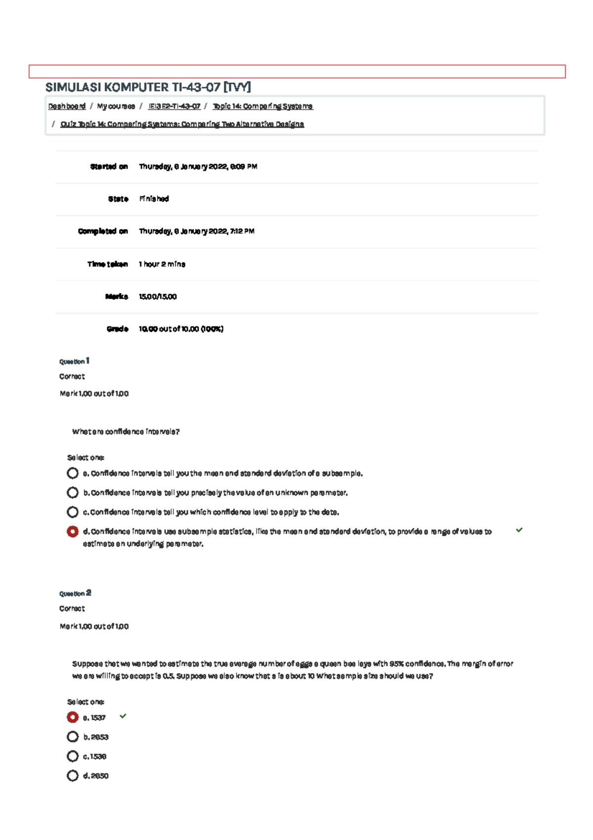 Quiz Topic 14 Comparing Systems Comparing Two Alternative Designs ...