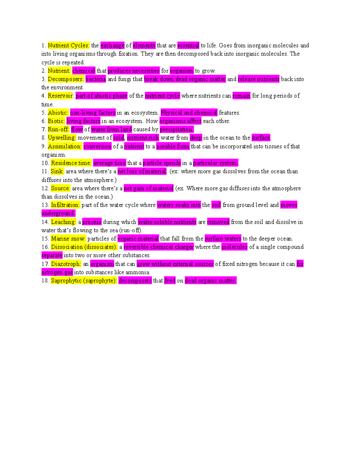 Chapter 4 Study Guide - Nutrient Cycles: the exchange of elements that ...