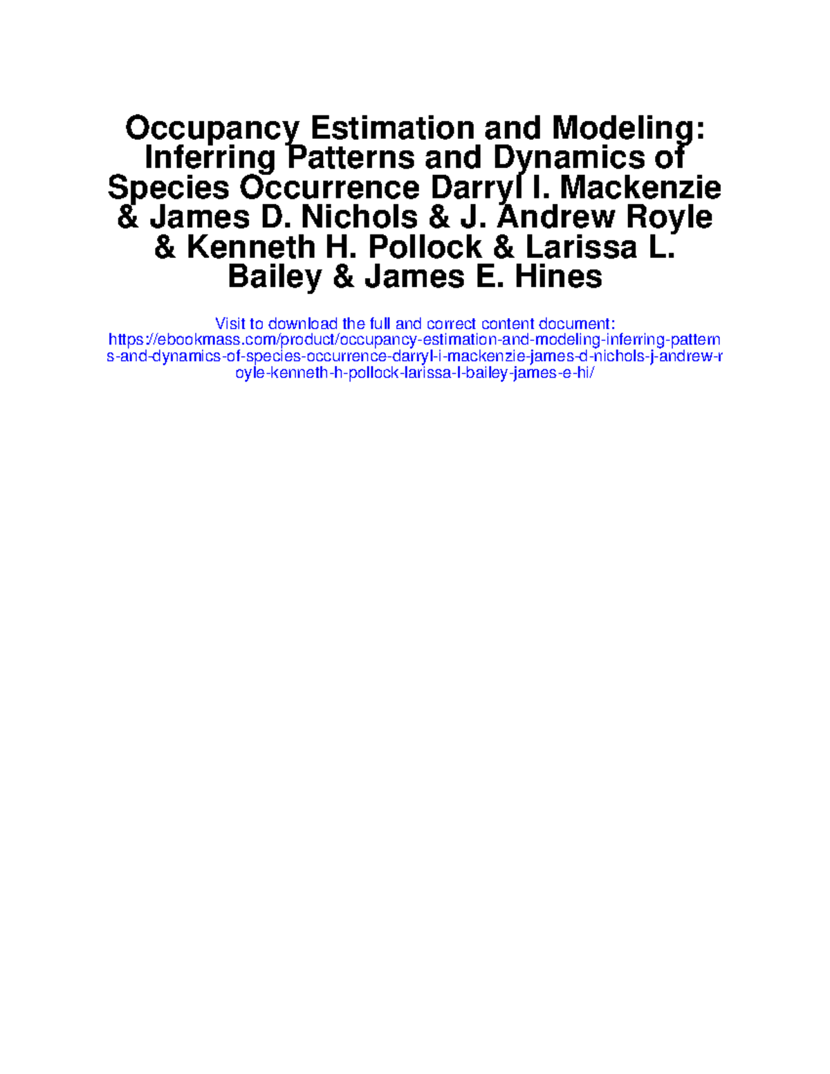 727346328 Free Download Occupancy Estimation And Modeling Inferring