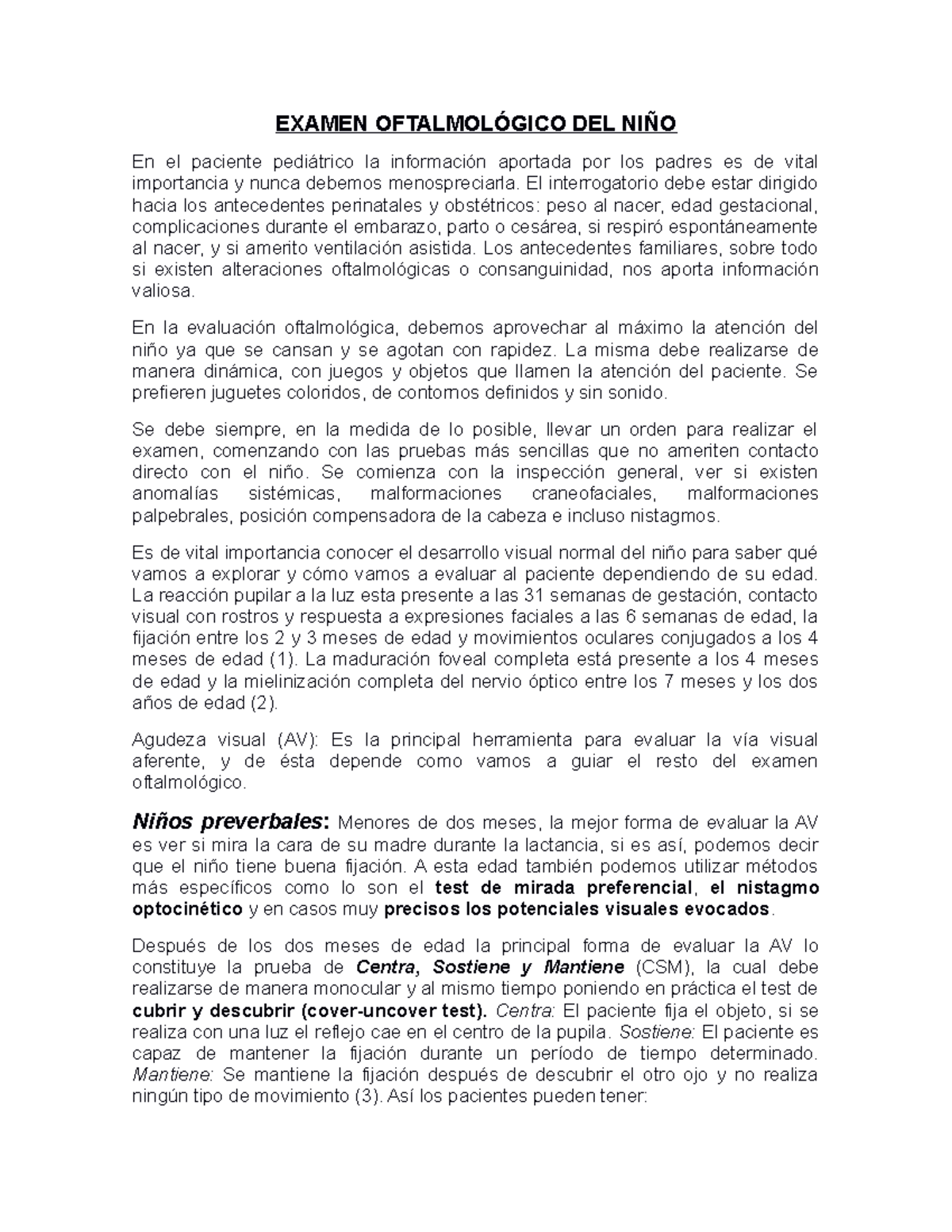 Examen Oftalmologico DEL NINO - EXAMEN OFTALMOLÓGICO DEL NIÑO En el ...