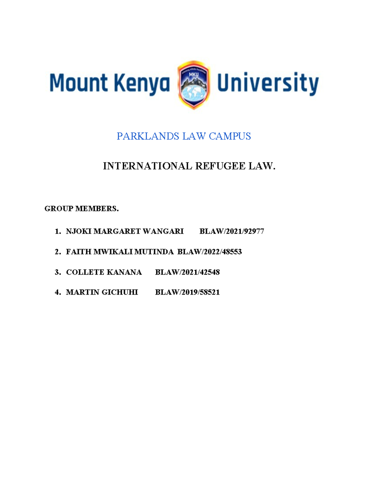 IRL - analyses challanges and legal remedies for refugees. - PARKLANDS LAW CAMPUS INTERNATIONAL ...