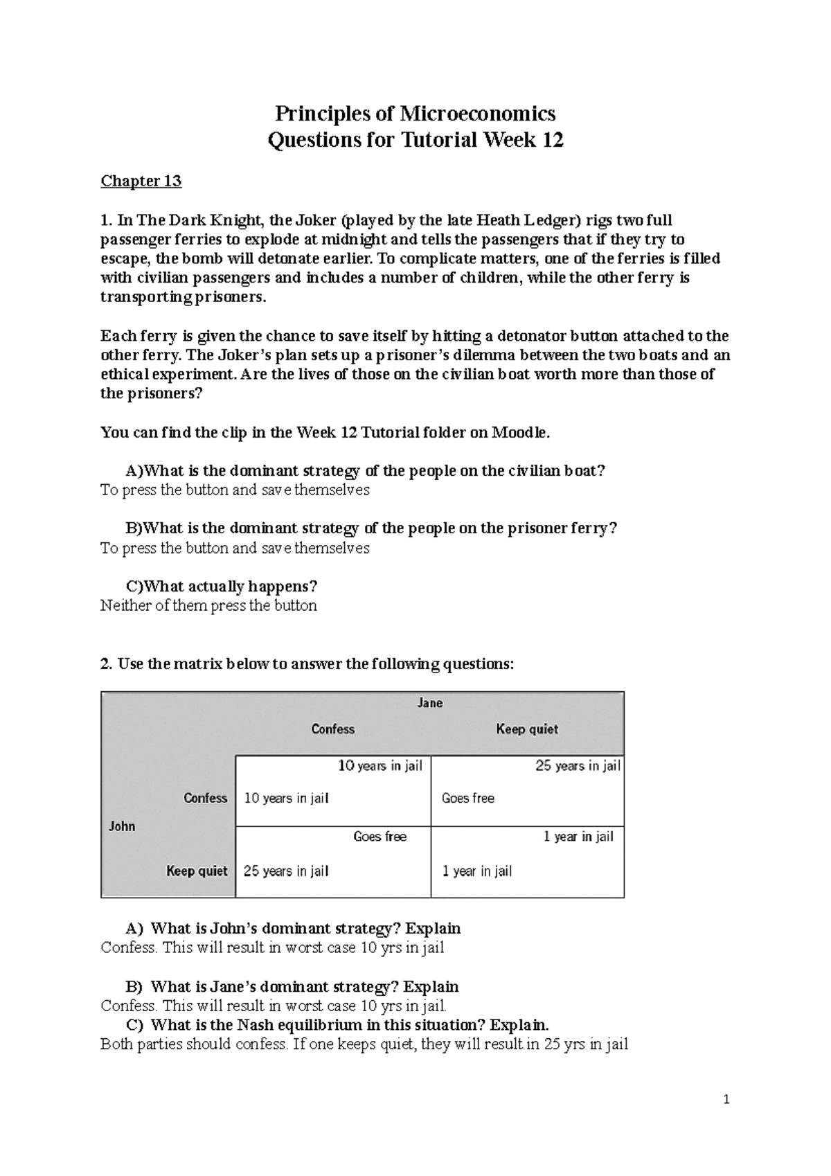 Principles of Microeconomics Questions for Tutorial Week 12 - To ...