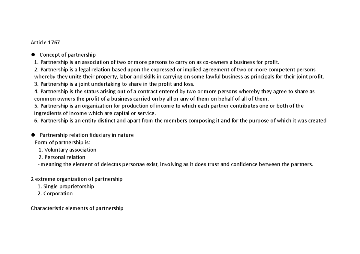 Article-1767 - Non - Article 1767 Concept of partnership 1. Partnership ...