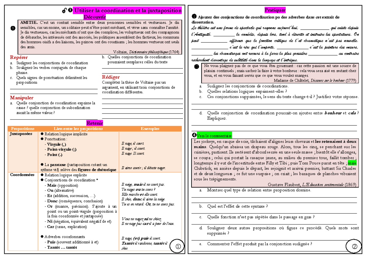 Livret DE Grammaire 2 - Pratiquer Ajoutez des conjonctions de ...