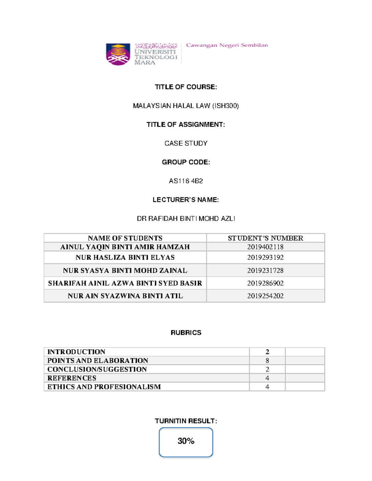 CASE STUDY ISH300 (MALAYSIAN HALAL LAW) - TITLE OF COURSE: MALAYSIAN ...