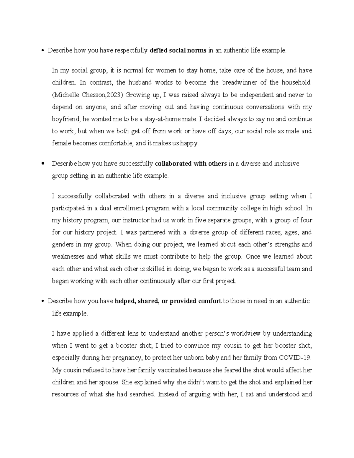 8-2 Activity journal - Course Work - Describe how you have respectfully ...