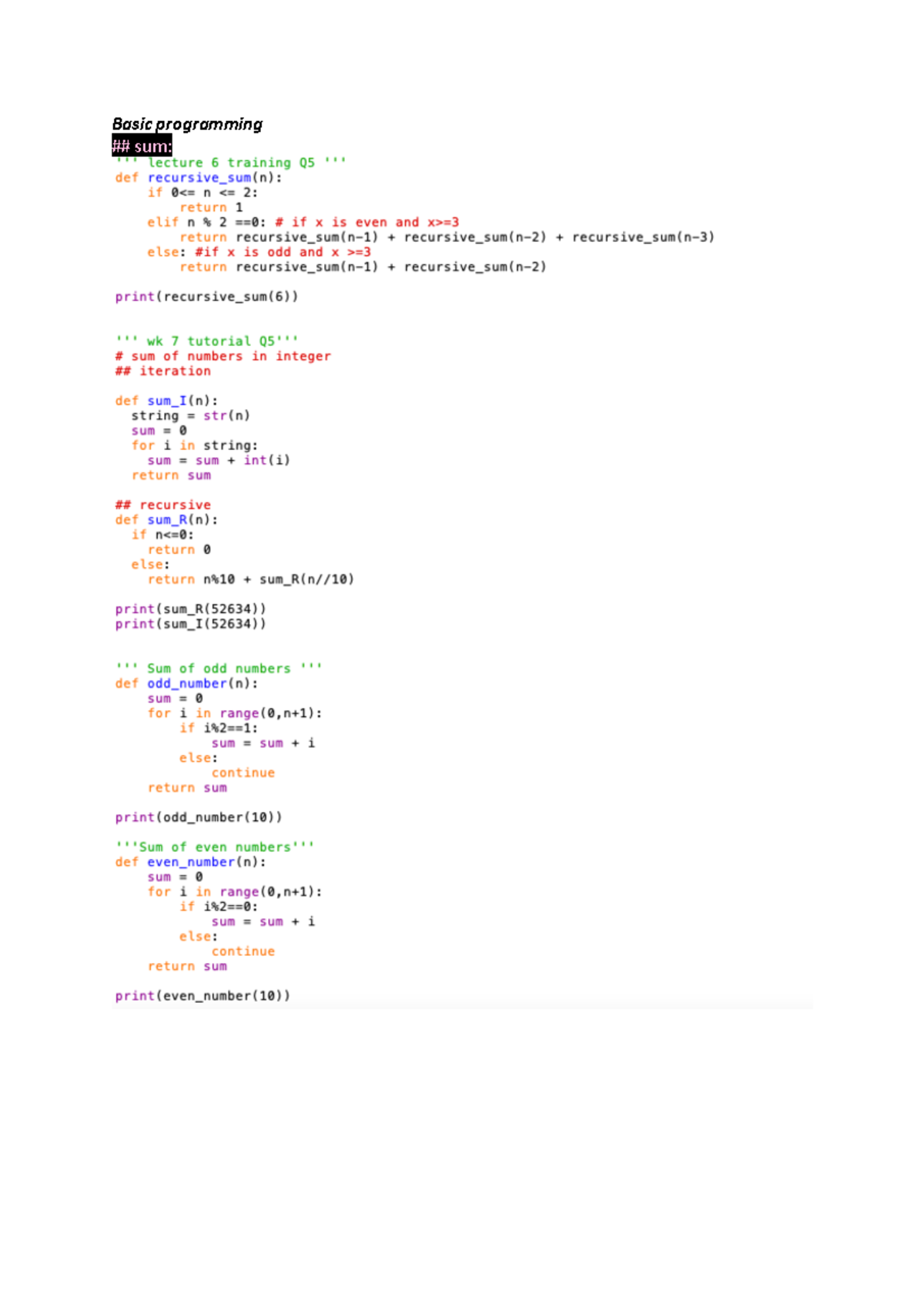 Python Bookkeep Useful Codes Basic Programming Sum Sum Of Odd Numbers Sorting Tuples