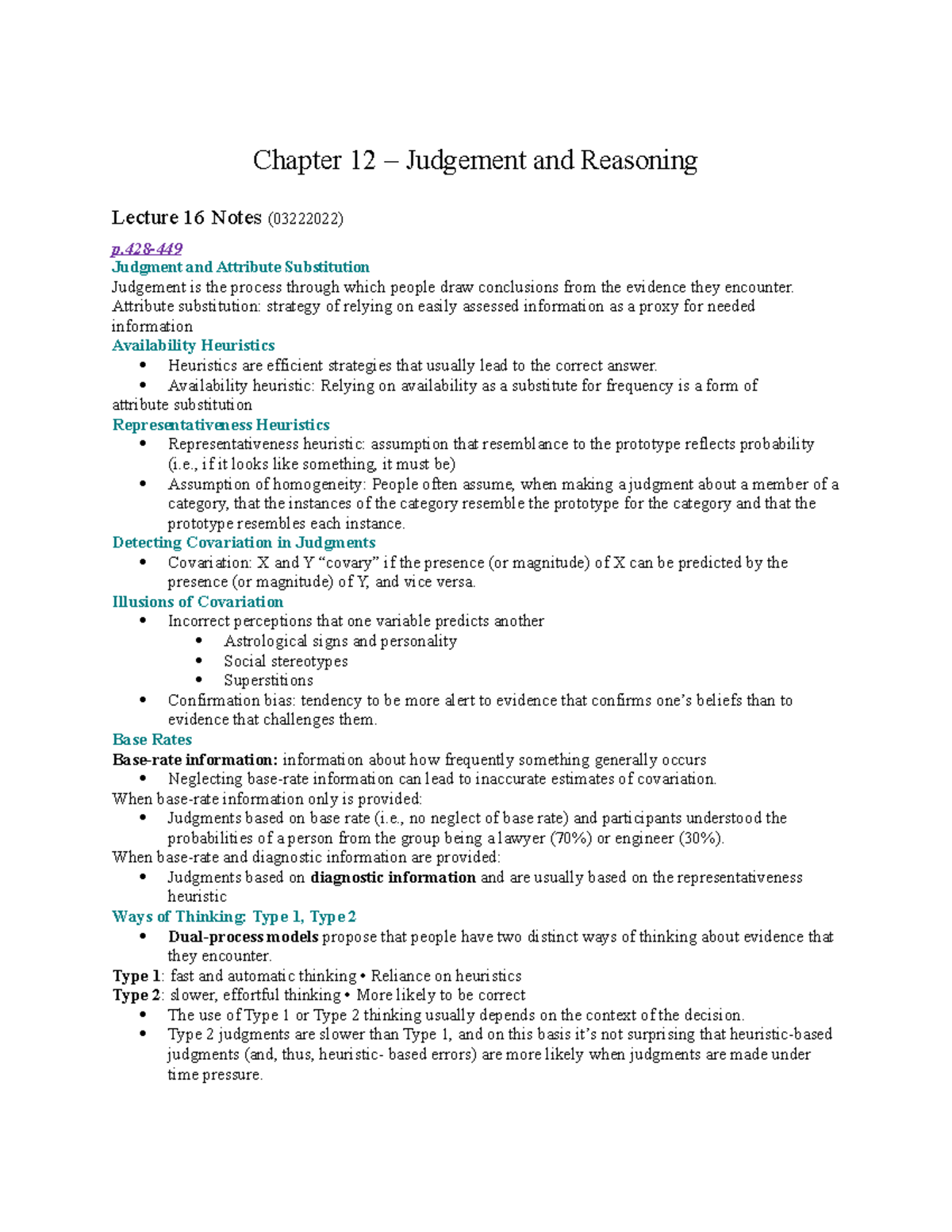 Lecture 16: Judgement and Reasoning pt.1 - Chapter 12 – Judgement and ...