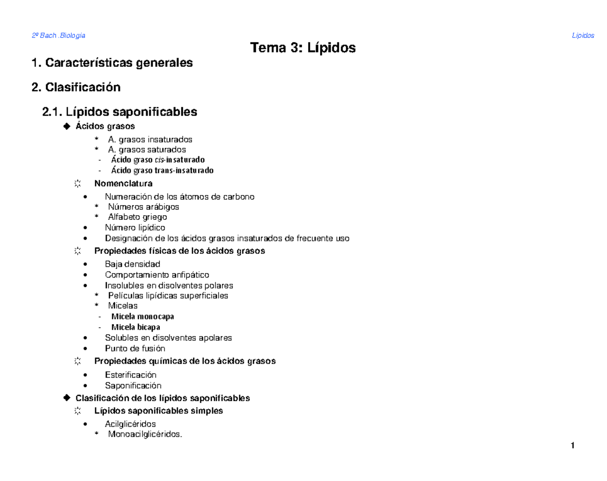 Tema 3 lipidos - Tema 3 : Lípidos 1. Características generales 2. Clasificación 2. Lípidos - Studocu