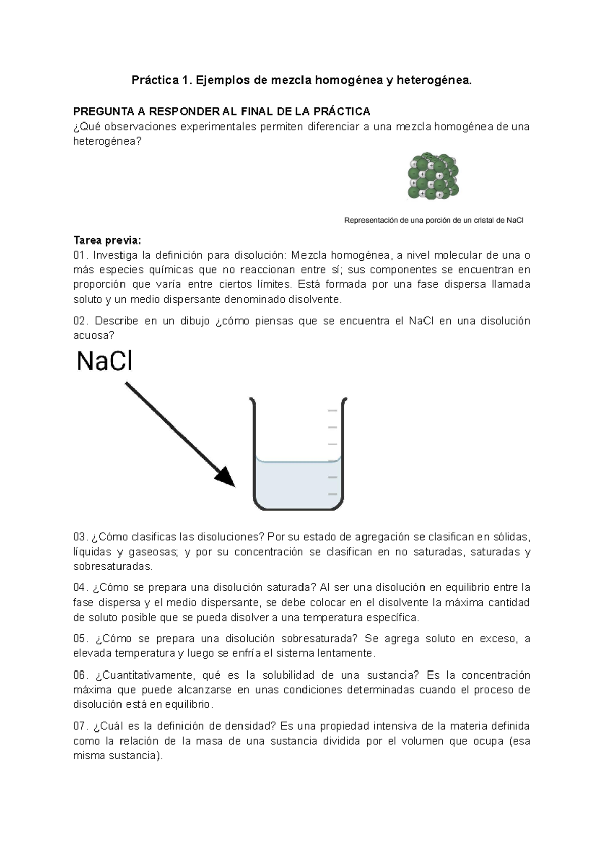 P1. Mezclas homogéneas y heterogéneas - Práctica 1. Ejemplos de mezcla homogénea y heterogénea ...