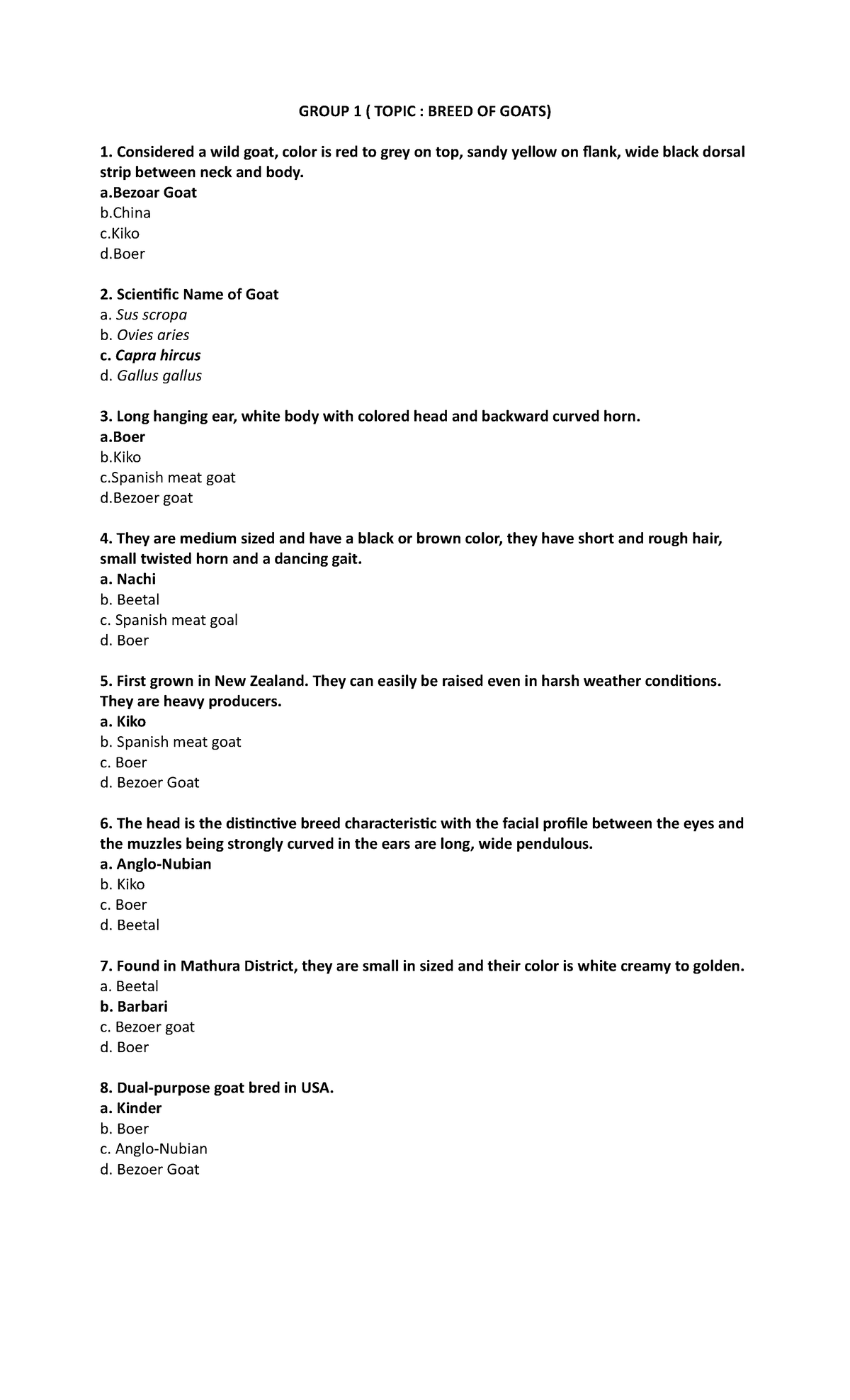 Quiz- Breed of Goats - GROUP 1 ( TOPIC : BREED OF GOATS) Considered a ...