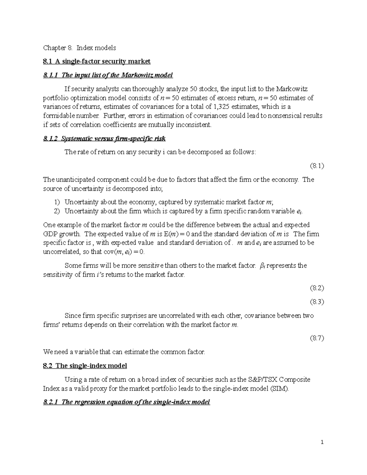 Chapter 8 notes - Slides week 8 - Chapter 8. Index models 8 A single ...
