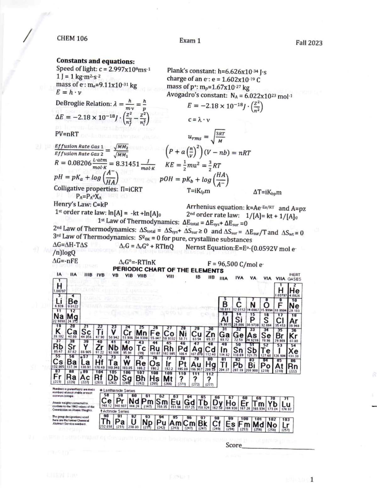 Chem exam 1 practice - exam prep - CHEM 1311 - Studocu