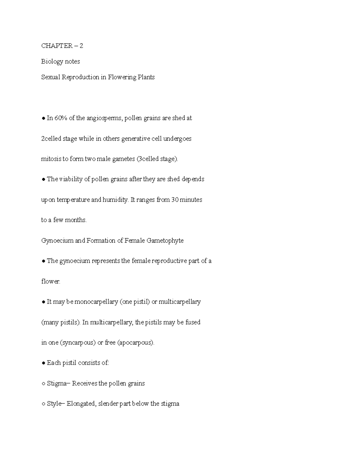 Chapter –2 Biology Notes 5 pt - CHAPTER – 2 Biology notes Sexual ...