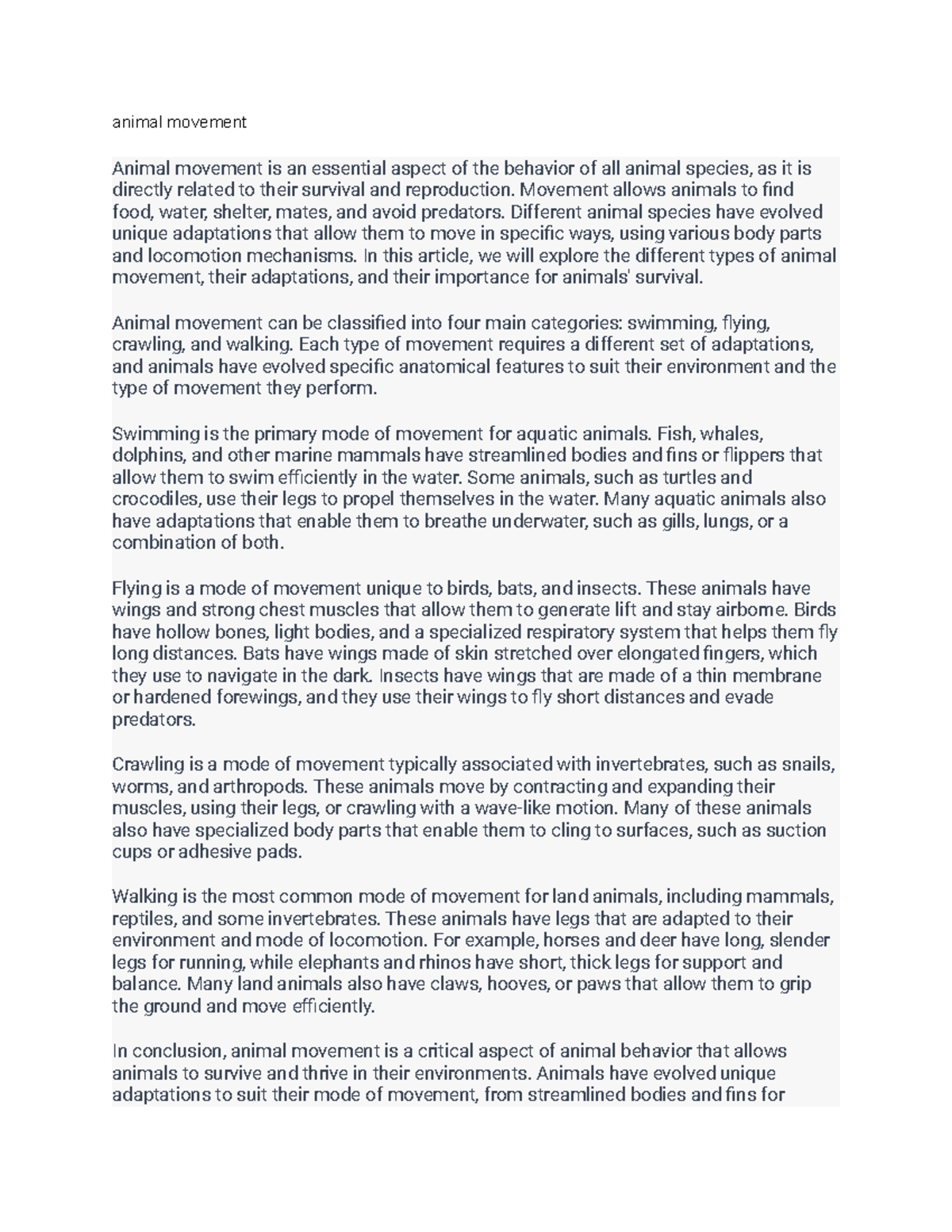 Animal movement - animal movement Animal movement is an essential ...