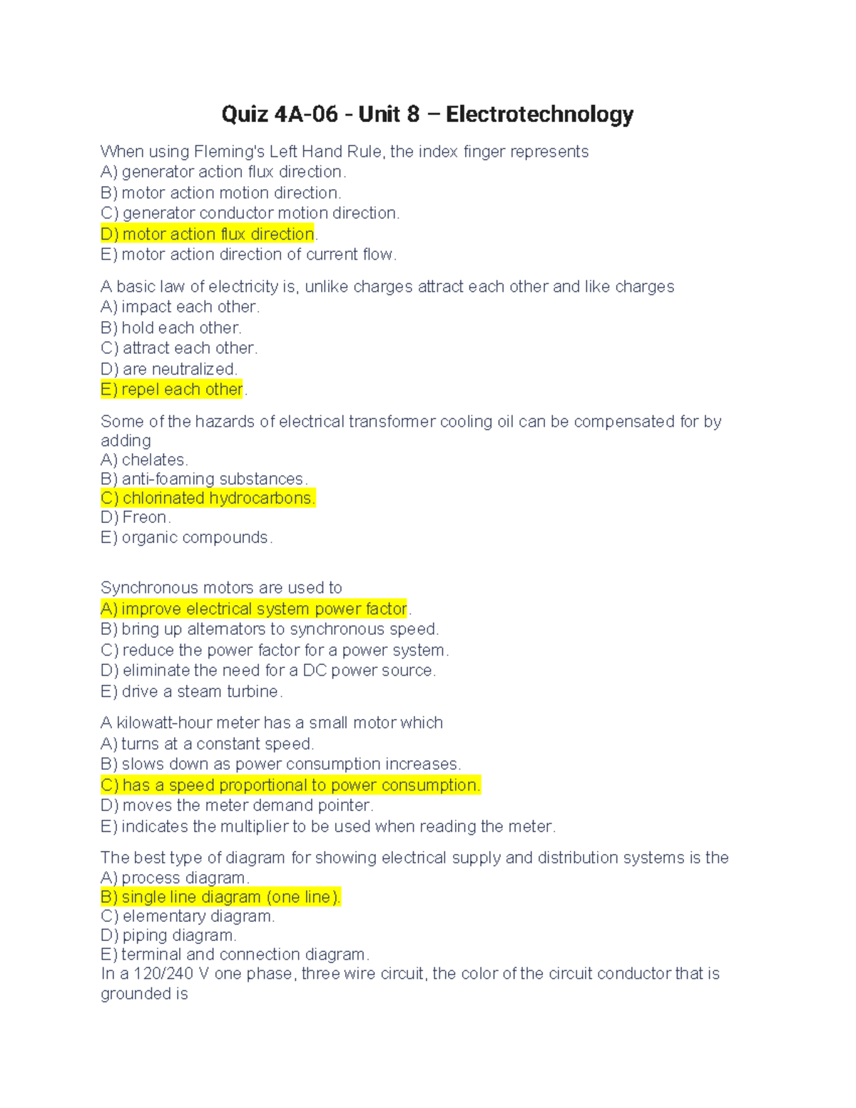 Quiz 4A-06 - Unit 8 Electrotechnology - Quiz 4A-06 - Unit 8 ...