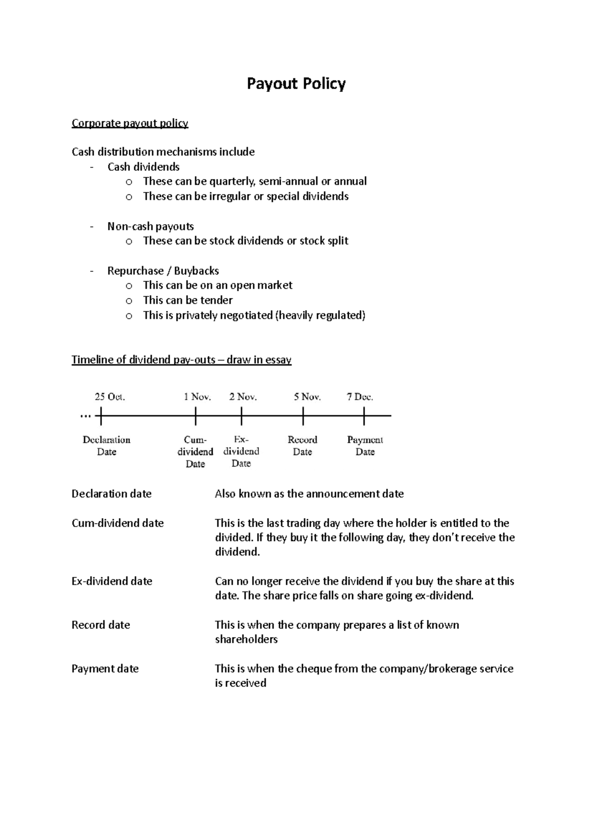 Payout Policy - Payout Policy Corporate payout policy Cash distribution ...