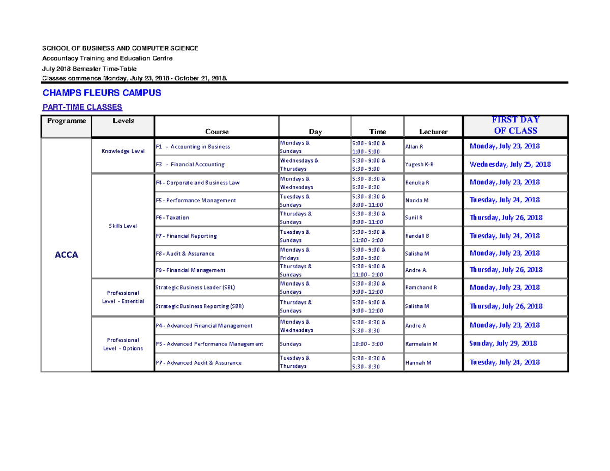 ACCA July 2018 T Table PT - SCHOOL OF BUSINESS AND COMPUTER SCIENCE ...