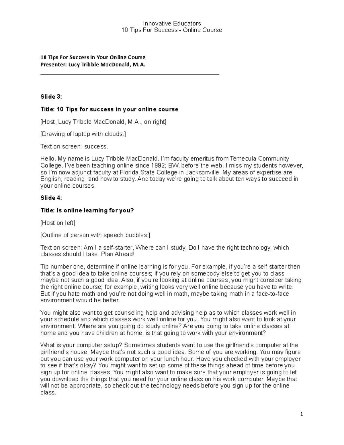 10 tips online success transcript - 10 Tips For Success - Online Course ...