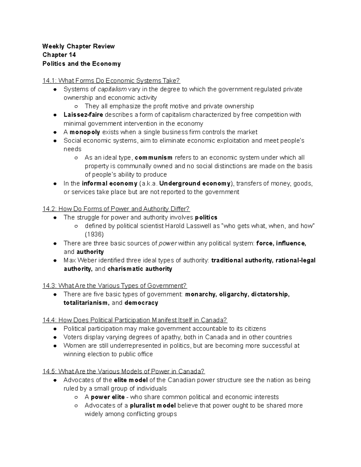 Weekly Chapter Review- Chapter 14 - Weekly Chapter Review Chapter 14 ...