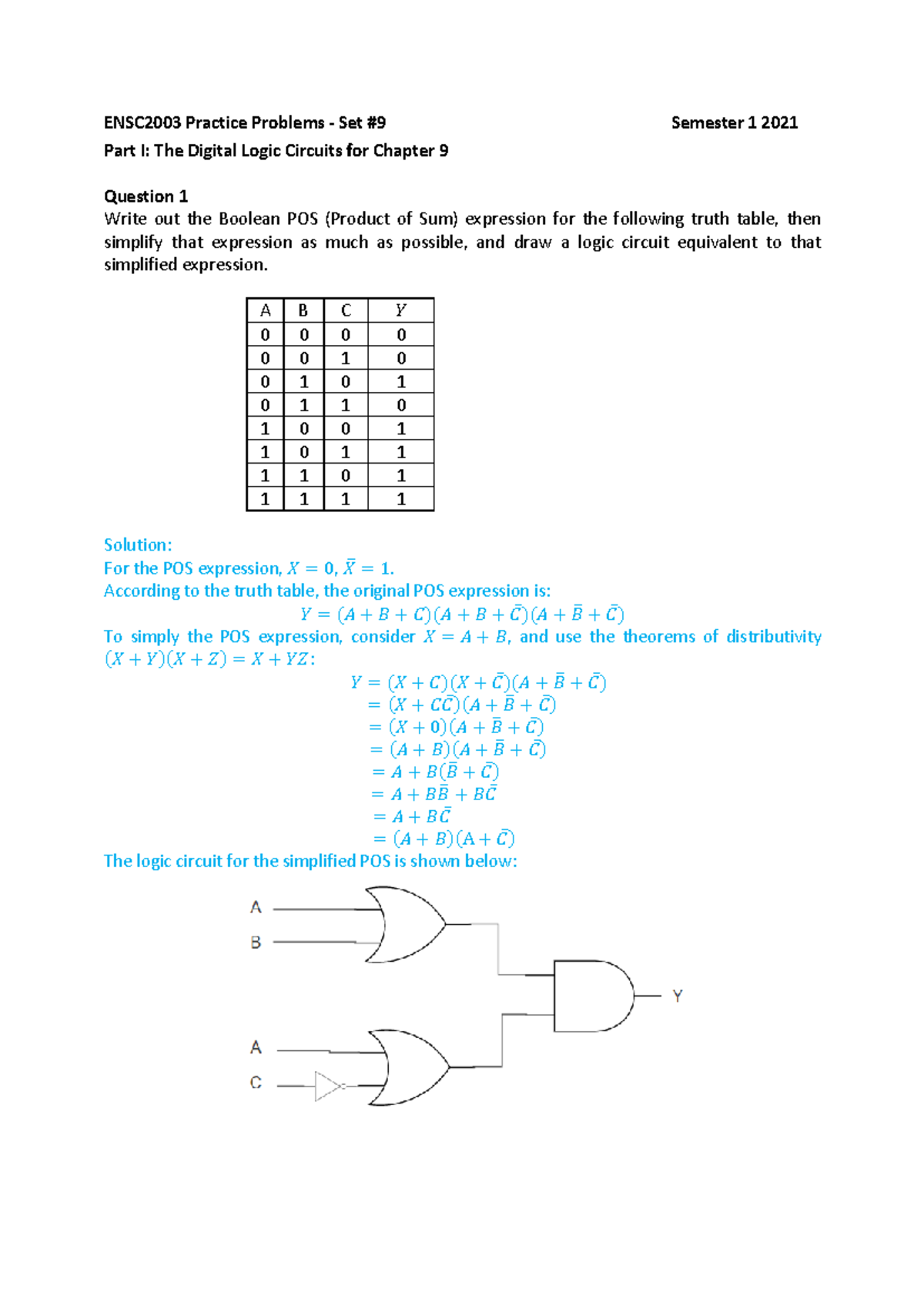 ENSC2003 Problem Sheet 9 Solution - ENSC2003 Practice Problems - Set #9 Semester 1 2021 Part I ...