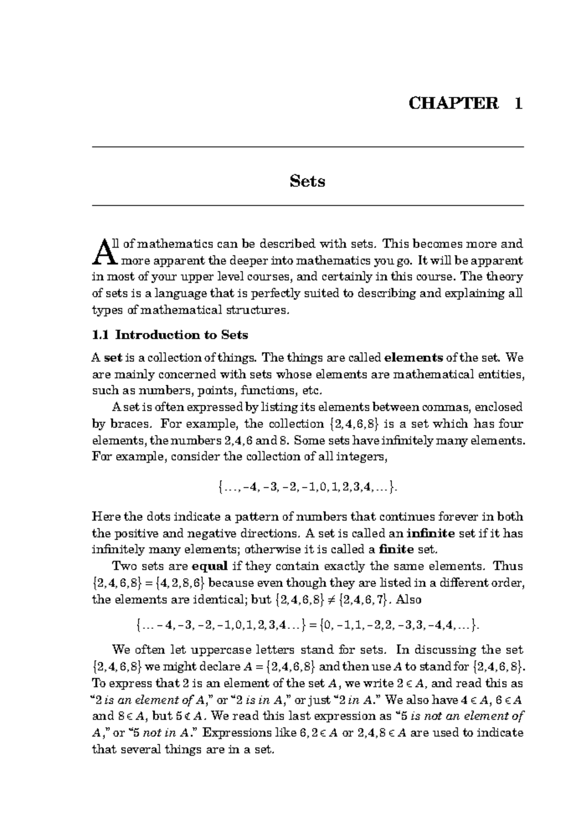 Book of Proof 1 - book - CHAPTER 1 Sets A ll of mathematics can be ...