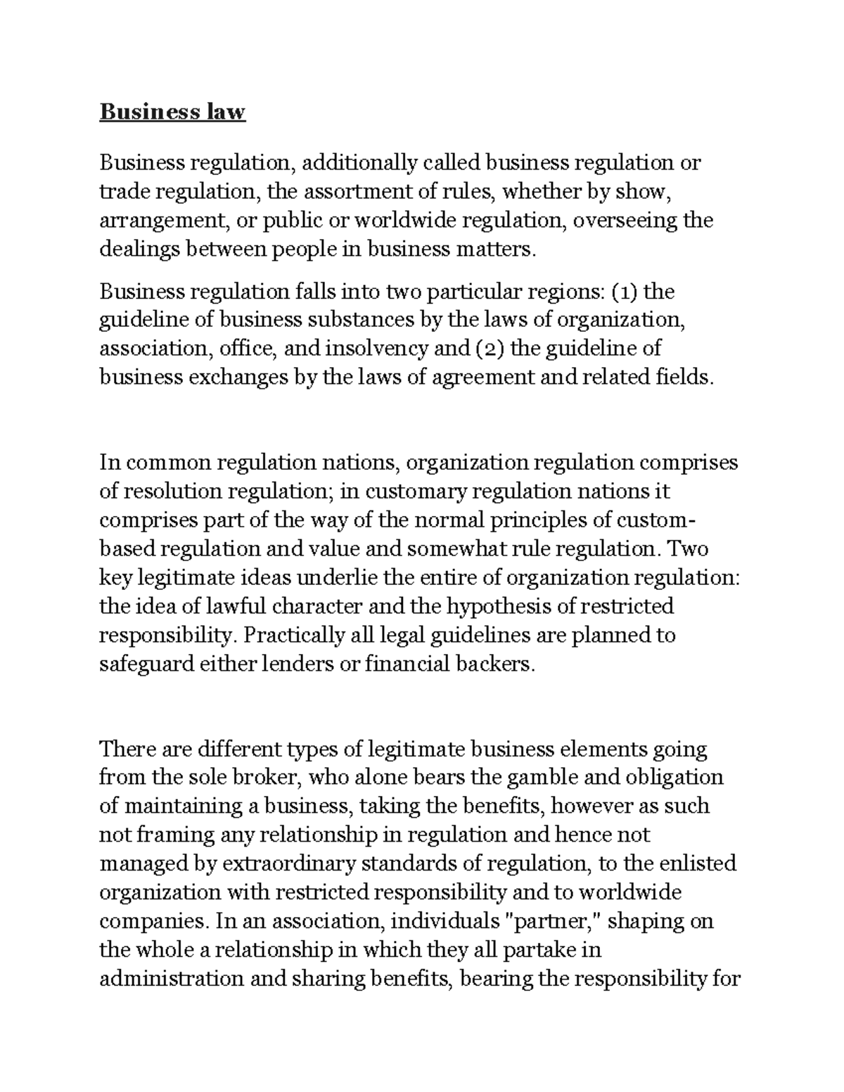 Business law - Business law Business regulation, additionally called ...