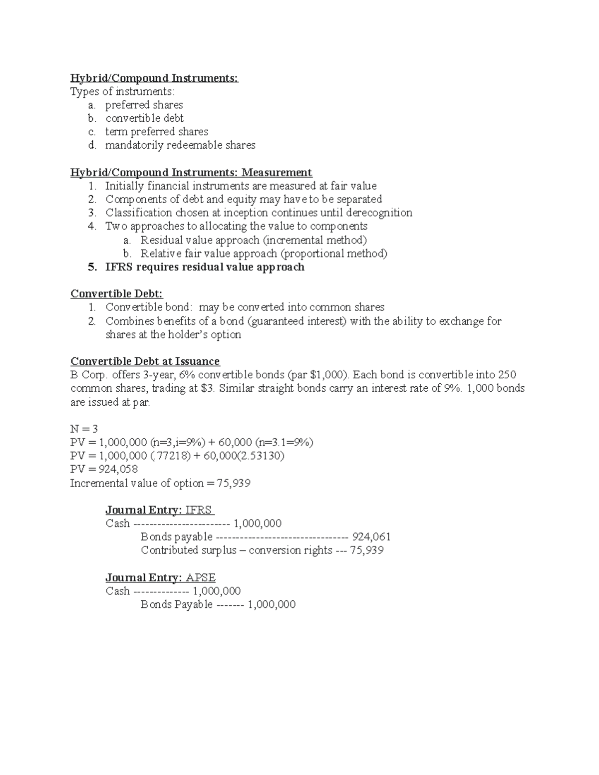 Chapter 16 and Appendix B - Hybrid/Compound Instruments: Types of ...