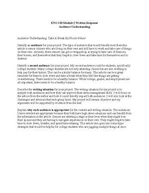 Module 2 Exploring the Text - ENG 130 Module 2 Reading Response Exploring the Text Exploring the ...