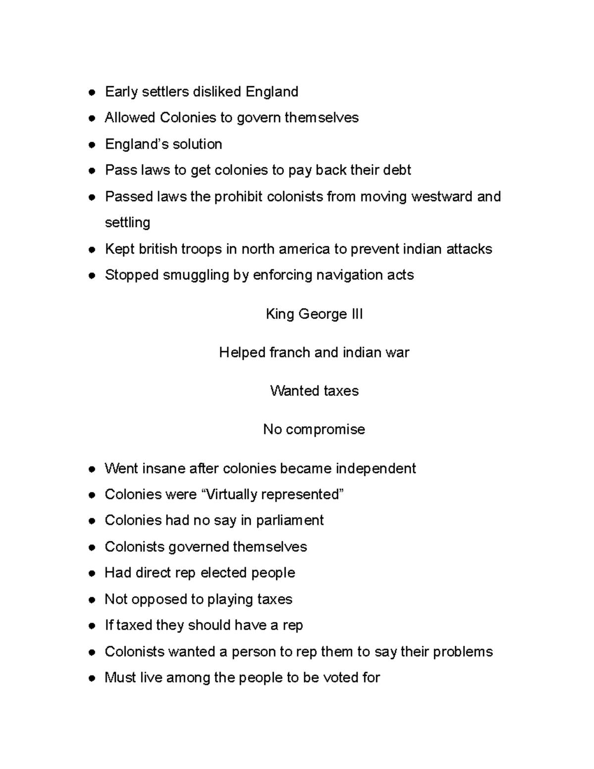 History notes - Early settlers disliked England Allowed Colonies to ...